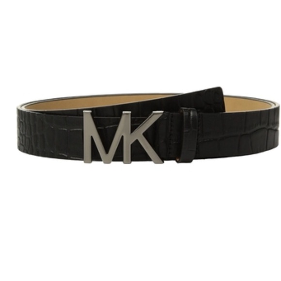Michael Kors | Accessories | Michael Kors Black Tan Gunmetal Mk Logo Reversible Leather Belt ...